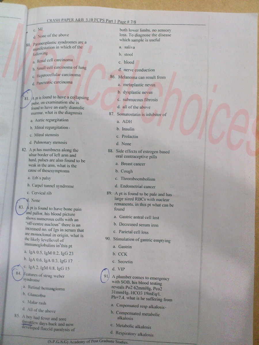 FCPS Part 1 Past Papers Original | MEDICAL CHOICES